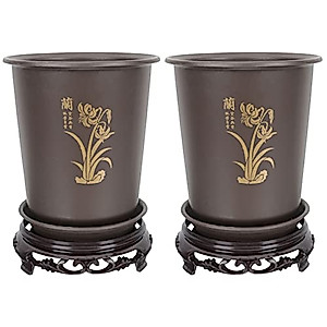 Happyyami Vintage Decor Outdoor Planters 2 Orchid Pots with Orchid pots with Holes Bonsai Planter Decorative Flower Pot with Drainage Holes Saucer and Display African Violet Pots Outdoor Decor