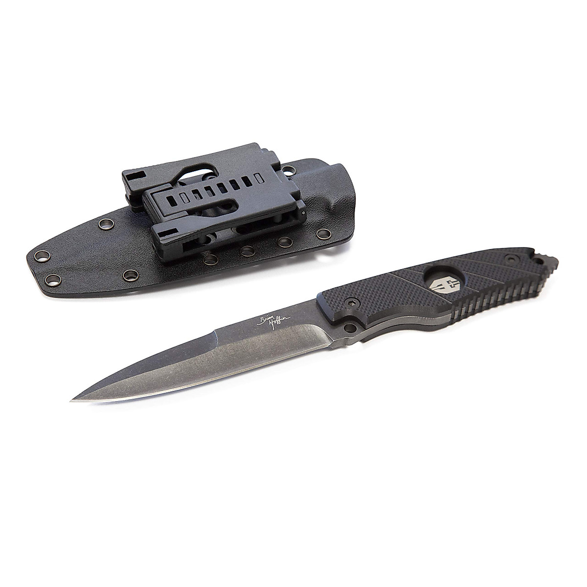 Hoffner Knives Hand Spear 5 Inch Tactical Full Tang Spear Point Fixed Blade Knife - Includes Molle Compatible Kydex Sheath