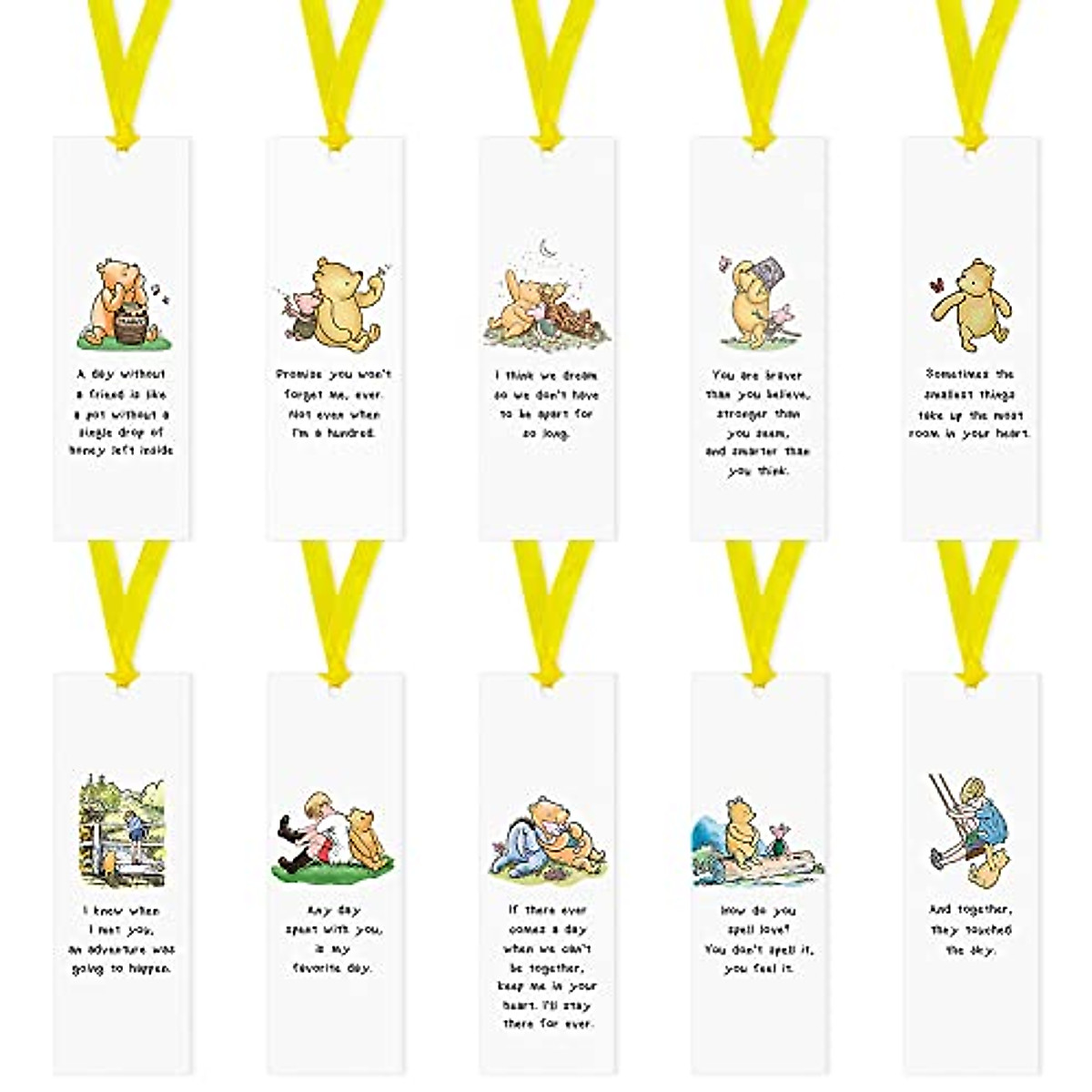 10 Pcs Winnie Bookmark， Winnie Theme Book Markers with Gold Ribbons, 15 x 5 cm