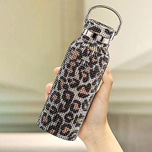 Diamond Insulated Bottle with Lid & Handle- Sparkling Rhinestone Leakproof Studded 304 Stainless Steel Vacuum Cup Thermo Travel Coffeee Mug for Women