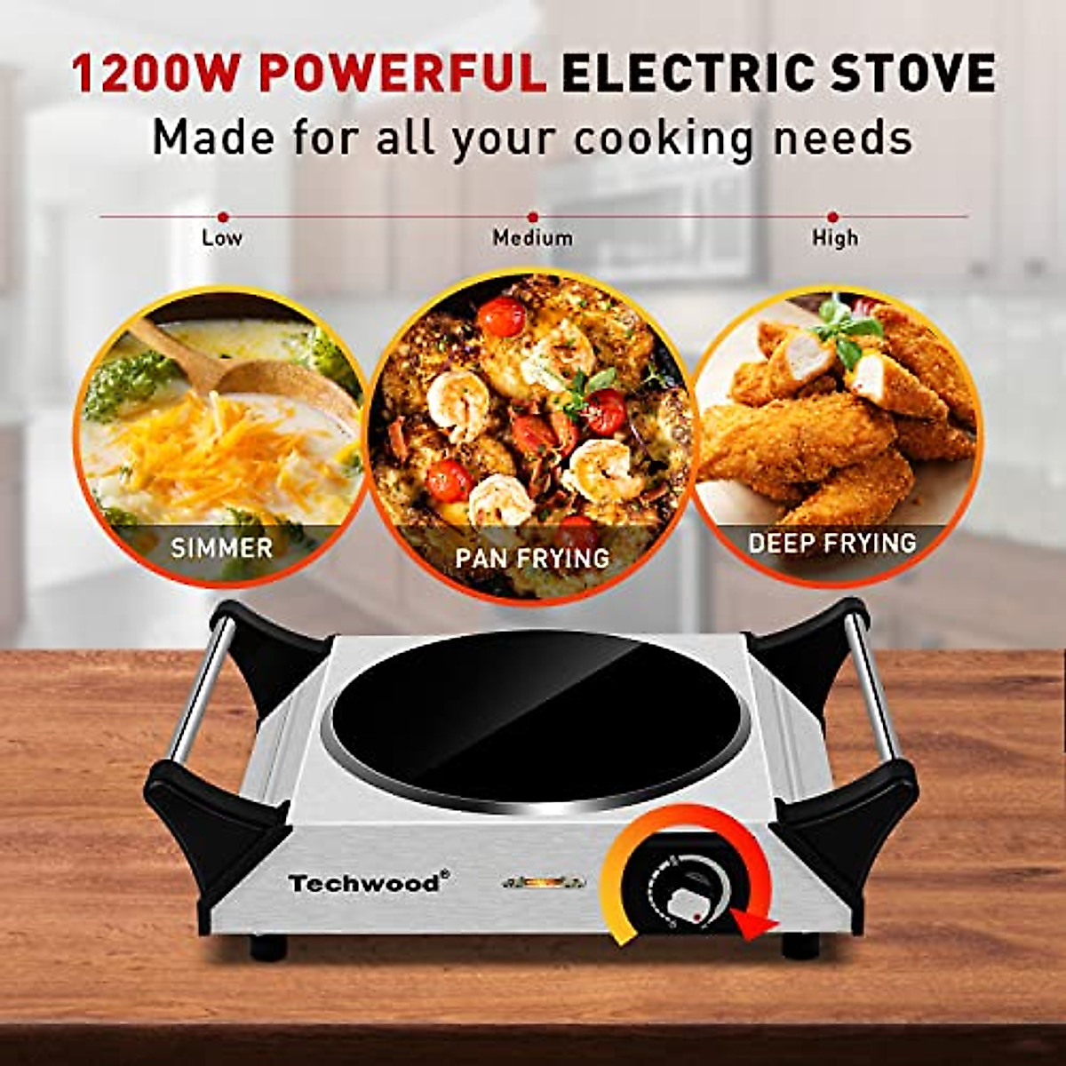 Techwood Hot Plate Portable Electric Stove (Stainless Steel, Infrared Ceramic Hot Plate)