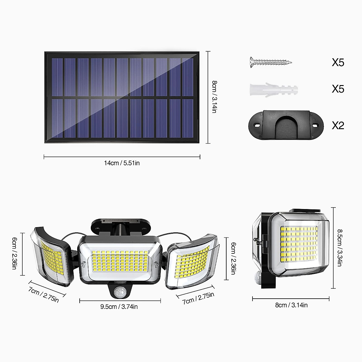 OOTDAY Solar Lights Outdoor, 224 LED Motion Sensor Security Lights, 3 Modes Solar Wall Lights, 3 Heads Security Flood Lights with Remote Control, IP65 Waterproof, for Outside Garden Patio Yard