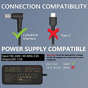 150W Power Adapter ADP-150CH B for Asus TUF Gaming FX505DU FX505DT FX505GT FX505DD FX705GT Rog Strix GL531GT GL731GT Laptop Charger Asus TUF Gaming fx705gm ROG Strix Scar III G531GD Power Supply