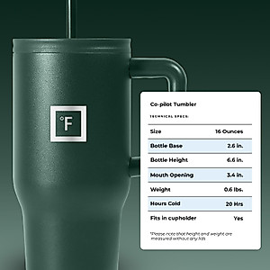 IRON °FLASK Co-Pilot Insulated Mug w/Straw & Flip Cap Lids - Cup Holder Bottle for Hot, Cold Drink - Leak-Proof - Water, Coffee Portable Travel Mug - Dark Pine, 16 Oz