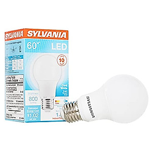 SYLVANIA LED Light Bulb, 60W Equivalent A19, Efficient 8.5W, Medium Base, Frosted Finish, 800 Lumens, Cool White - 1 Pack (74321)