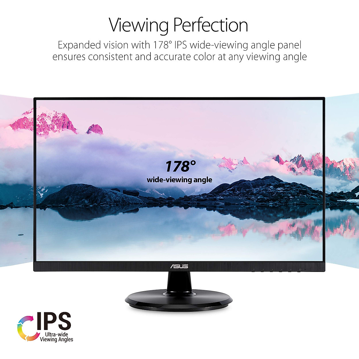 ASUS VA24DQ 23.8” Monitor, 1080P Full HD, 75Hz, IPS, Adaptive-Sync/FreeSync, Eye Care, HDMI DisplayPort VGA, Frameless, VESA Wall Mountable (Renewed)