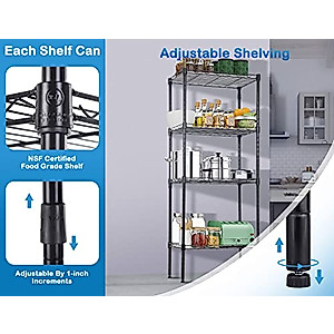 Metal Shelving, 4 Tier Wire Shelving Unit, Adjustable Strong Steel Storage Shelf, Metal Shelves, Kitchen Storage Rack, Pantry Standing Shelves for Laundry Storage 750Lbs Capacity,18" L x 12" W x 44" H