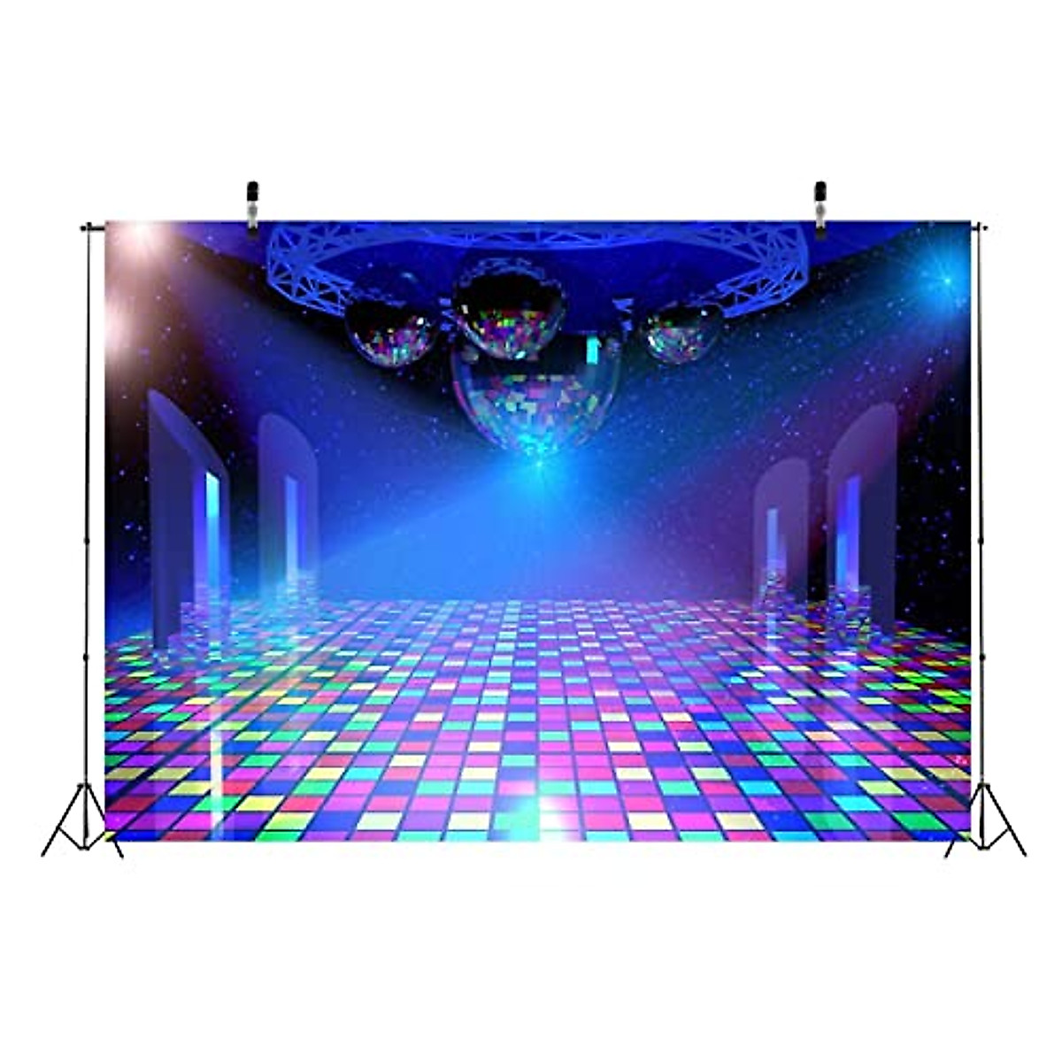 Disco Party Backdrop 7x5ft Vintage 70s-90s Neon Stage Decor