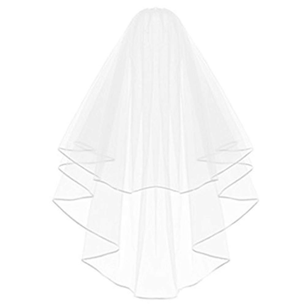 Echodo Bridal Wedding Veil White Double Ribbon Edge Center Cascade Bridal Veil with Comb Wedding Accessories