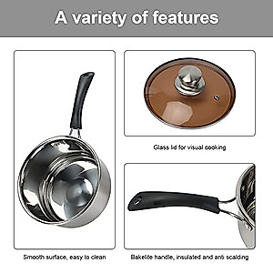 HOXHA Sauce Pot, 1.5 Quart Nonstick Saucepan, Stainless Steel Saucepan with Lid, Universal Milk Pot, Multipurpose Pot for Kitchen Home Restaurant Black
