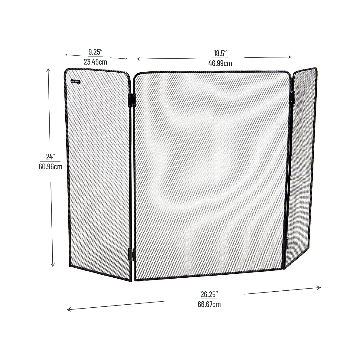 Mind Reader 3-Panel Fireplace Screen, Folding, Indoor Outdoor, Stand Alone, Metal Mesh, 26.25"L x 0.25"W x 24"H, Black
