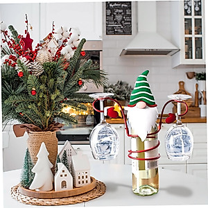 CAKEEYUM Wine Glass Holder, Christmas Glass Wine Bottle Holder with Santa Gnome Wine Bottle Glass Desktop Organizer Rack for Bar Home Display Christmas Decor