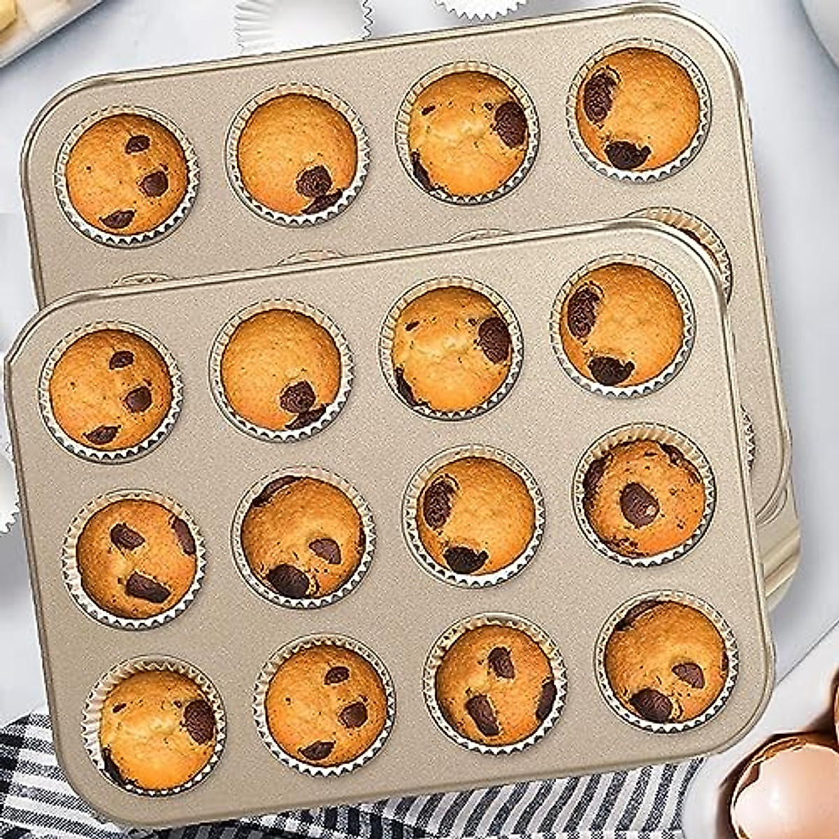 HPALIPRT Brownie Cake Pan with Dividers - 2 Pack 12-Cavity Mini Non Stick All Edges Rounded Cupcake Pans Baking Carbon Steel Bread Mold Small Edge 3x4 Individual Cutter Sheet Tray for Cookie Oven