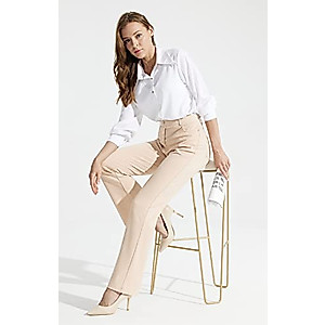 Libin Women's Bootcut Dress Pants 31" Business Casual Work Pants High Waisted Stretchy Slacks for Women Yoga Office Trousers with 4 Pockets, Khaki, 4