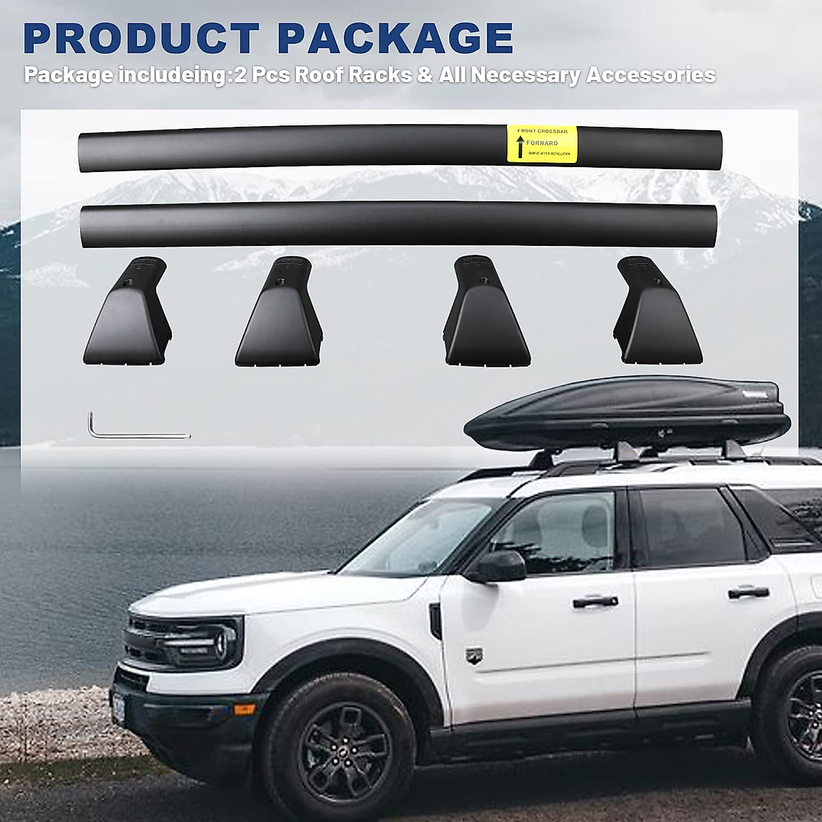 AUXPACBO Cross Bars Fits for Ford Bronco Sport Base & Bigbend 2021 2022 2023 2024 & Outer-Banks 2021 On-Road Adjustable Roof Rack Crossbar Luggage Rack Cargo Carrier (2Pcs)
