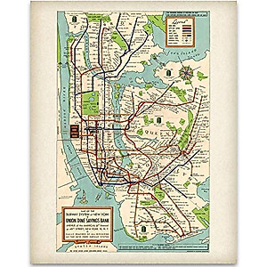 New York City Map of the Subway1948-11x14 Unframed Art Print New York Poster - Great Vintage New York City Poster Home Decor or New York City Map - NYC Map Wall Art - NYC Subway Map
