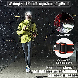 Spriak LED Rechargeable Headlamp, 1000lumens 230° Widebeam Headlight, USB Rechargeable Head Lamp with Red Taillight, Lightweight Waterproof Headlamps for Camping Running Hiking, Hard Hat Headlamp
