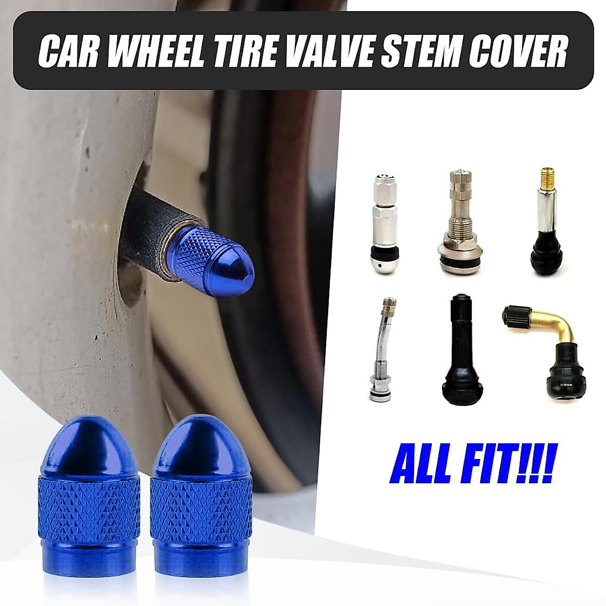 deemars 10PCS Tire Valve Stem Caps, Air Caps Cover, Aluminum Alloy Wheel Valve Stem Covers with Rubber Ring, Car Accessories Bullet Style Tire Valve Caps Universal for Cars, Trucks, Motorcycles