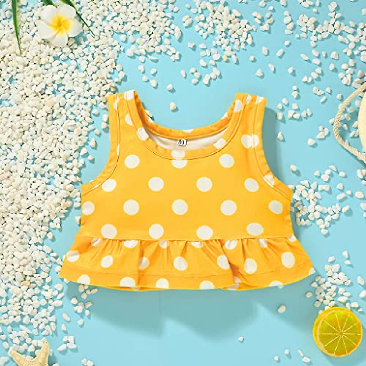 LUZOZEZO Toddler Baby Girls Summer Swimsuit Sleeveless Yellow Polka Dot Swimwear 2-Piece Bathing Suit Beach Bikini