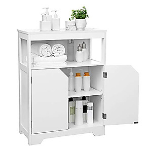 VASAGLE Bathroom Storage Cabinet, Floor Cabinet Cupboard, with Large Storage Capacity, Printed Marble-Like Pattern, Open Shelf, and Adjustable Closed Shelf, 23.6 x 11.8 x 31.5 Inches, White UBBC68WT