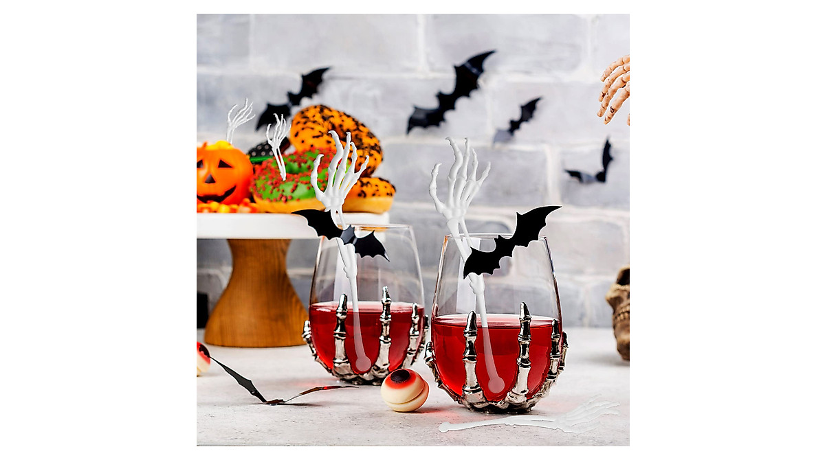 48 Pack Skeleton Hand Swizzle Sticks for Halloween Cocktails