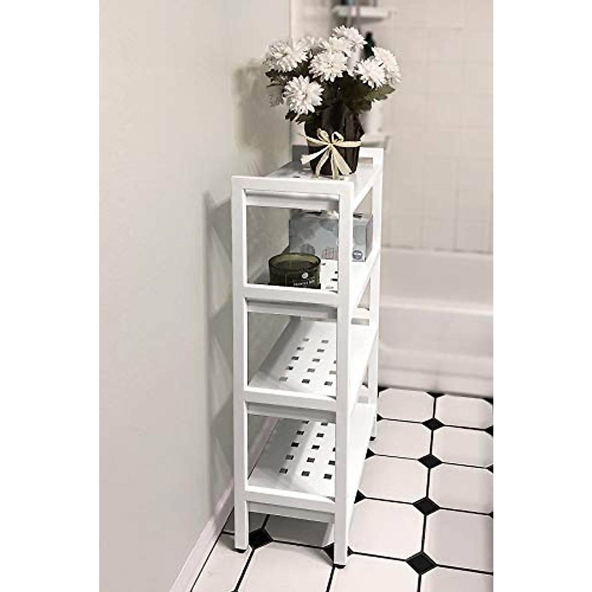 Anthology Spa Asta 4-Tier Free Standing Rectangular Bathroom Utility Storage Shelf Rack, Powder-Coated Metal Storage Shelf Stand, B302 (Pure White), 22 inches(W) x 11 inches(D) x 40 inches(H)