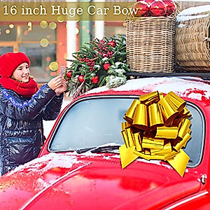2 Pack Big Car Bow Pull Bow for Cars Gift Wrapping Valentine's Day President's Day Big Gift Bows Giant Bow for Presents Birthday Wedding Office Decorations (Red, 20 Inch) (Gold, 16 Inch)