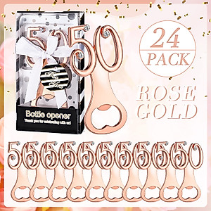 Nuenen 24 Pcs Rose Gold Birthday Bottle Opener Rhinestones Wedding Anniversaries Souvenirs Gift Boxed Elegant Party Favors for Adults Birthday Party Favors for Guests Gifts Party Decor (50th)