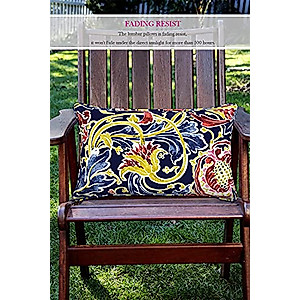 FBTS Prime Pack of 2 Outdoor Waterproof Decorative Lumbar Pillows with Inserts for Patio Furniture, 20x12 Inch Fade Resistant Patio Garden Lumbar Cushions for Couch Bed Sofa, Jacobean Navy