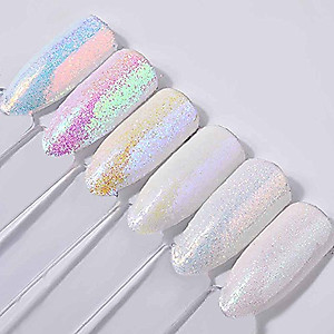 6 Pcs Pearl Nail Powder Set, Neon Rainbow Holographic Ice Transparent Aurora Nail Powder, Chrome Iridescent Pigment Pearlescent High Gloss Nail Art Glitter