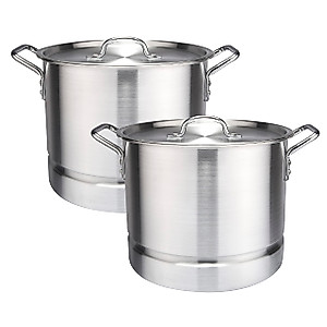 Kitchen Sense Aluminum Stock Pot with Steamer 4 piece Set of 8 quart (2 gallon), 12 quart (4 gallon), 16 quart (4 gallon), and 20 quart (5 gallon).