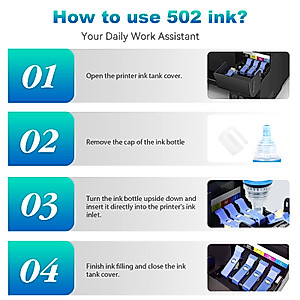 ET-4760 Ink for Epson 502 Compatible Ink Refill Bottle Replacement for Epson 502 T502 Refill Ink use for ET-4750 ET-2850 ET-3850 ET-2700 ET-2760 ET-4760 ET-3760 ET-3700 ET-3750 Printer (4 Pack)
