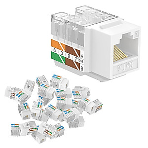 VCELINK RJ45 Cat6 Keystone Jacks UL-Listed Slim Profile, 10-Pack Ethernet Punch Down Keystone UTP, 90-Degree Modular Keystone Connector Adapter, White