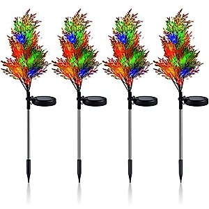 4 Pieces Solar Christmas Yard Decorations Tree Lights Garden Outdoor Waterproof, Christmas Tree Solar Stakes, Yard and Decoration Solar Flickering Tree Lights Patio Lawn Pathway