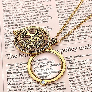 Sherry Magnifiers 5X Antique Hanging Magnifier Hollow Out Necklace Pendant Map Reading Magnifying Glass (Gold 02)