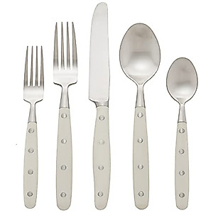 Ginkgo International Lyon 20-Piece Stainless Steel Flatware Place Setting, Ivory, Service for 1