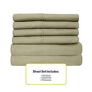 Sweet Home Collection 6 Piece 1500 Supreme Collection Brushed Microfiber Deep Pocket Sheet Set-2 Extra Pillow Cases, Great Value, Rv Short Queen, Sage
