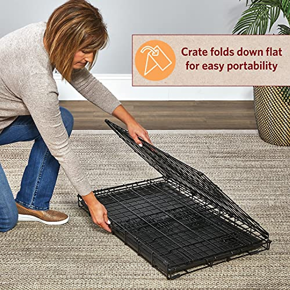 Dog Crate | MidWest Life Stages 36" Double Door Folding Metal Dog Crate | Divider Panel, Floor Protecting Feet, Leak-Proof Dog Pan | 36L x 23W x 25H Inches, Intermediate Dog Breed