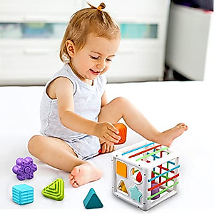 Baby Sensory Shape Sorter Blocks Toy - Activity Cube Bins - Montessori Educational Learning Fine Motor Skills Toys for Babies Toddlers 6 12 18 Months Age 1 2 3 One Two Year Old Boys Girls Gifts