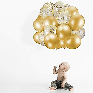 60 Pack Gold Balloons + Gold Confetti Balloons w/Ribbon | Balloons Gold | Gold Balloon | Gold Latex Balloons | Golden Balloons | Party Balloons 12 inch | Clear Balloons with Gold Confetti |