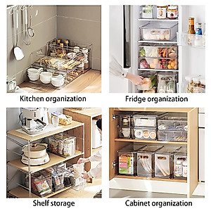 MineSign 9 Pack Stackable Fridge Organizer Drawer Pull-Out Bins with Handles Large Clear Food Container with Removable Dividers Refrigerator Storage box Divided Produce Saver for Pantry Kitchen