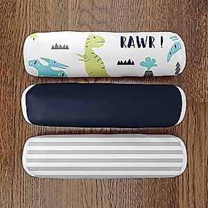 Sweet Jojo Designs Blue and Green Dinosaur Baby Boy Absorbent Burp Cloths for Infant Newborn - Grey Modern Boho Mod Dinosaurs - 3 Pack Set of Dribble Drool Cloths