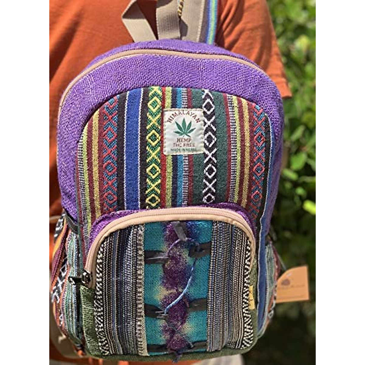 Unique Tie-dye Mini Hemp Backpack Small Back Pack Boho Backpack 100% Himalaya Hemp| 100% VEGAN | Handmade with Love. (Multicolored - Purple)