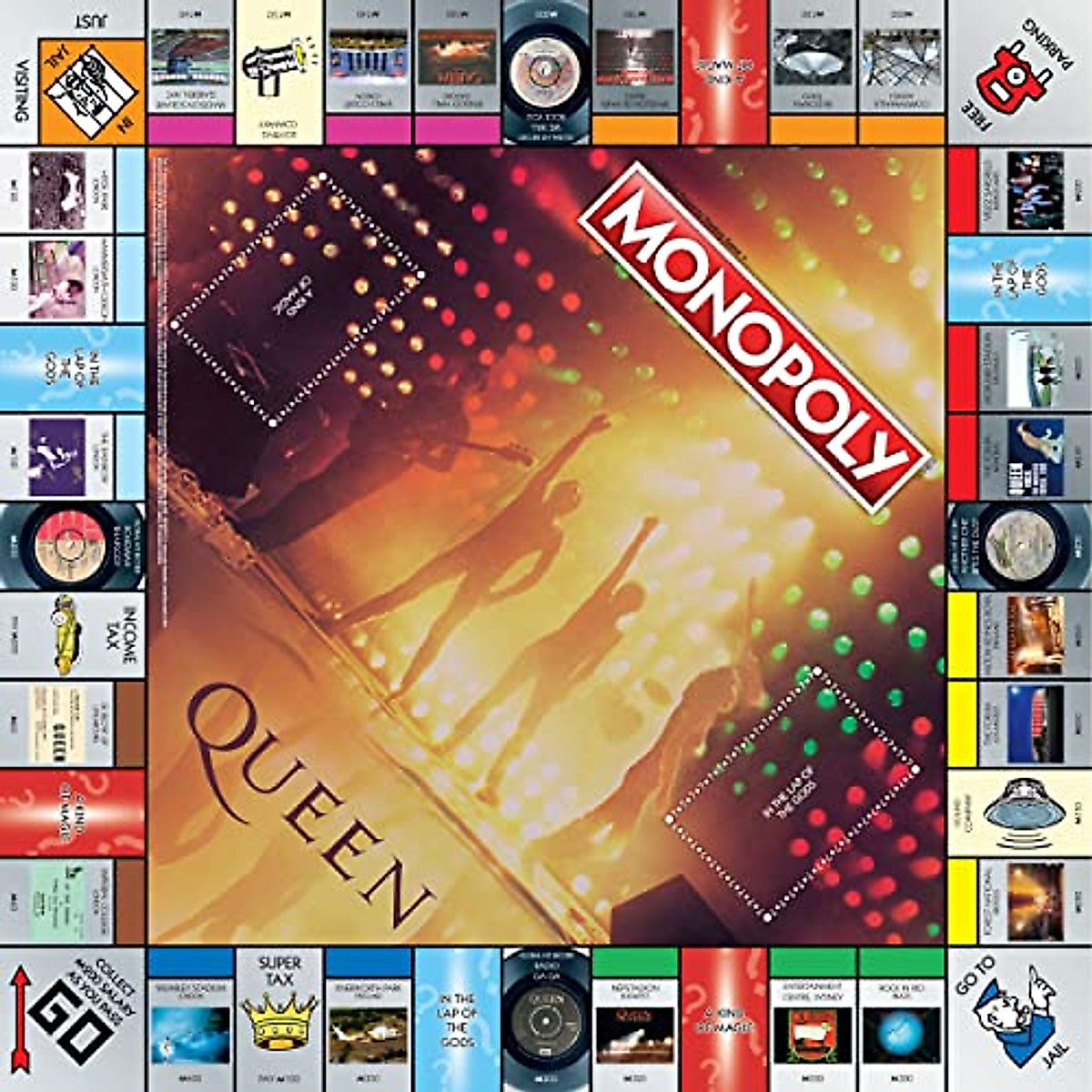 Monopoly Queen | Collectible Monopoly Game Featuring British Rock and Roll Band | Custom Game Board Featuring Familiar Artwork, Arenas, and More