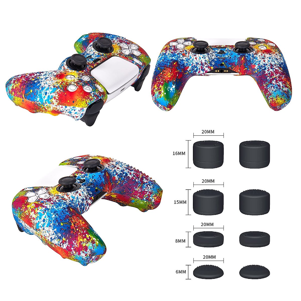 JYXETOV PS5 Controller Skin Cover Case Silicone Protective（27 Options, Free 8 Button caps, Suitable for Original Charger, Non-Slip Design, Double-Sided Printing Pattern）
