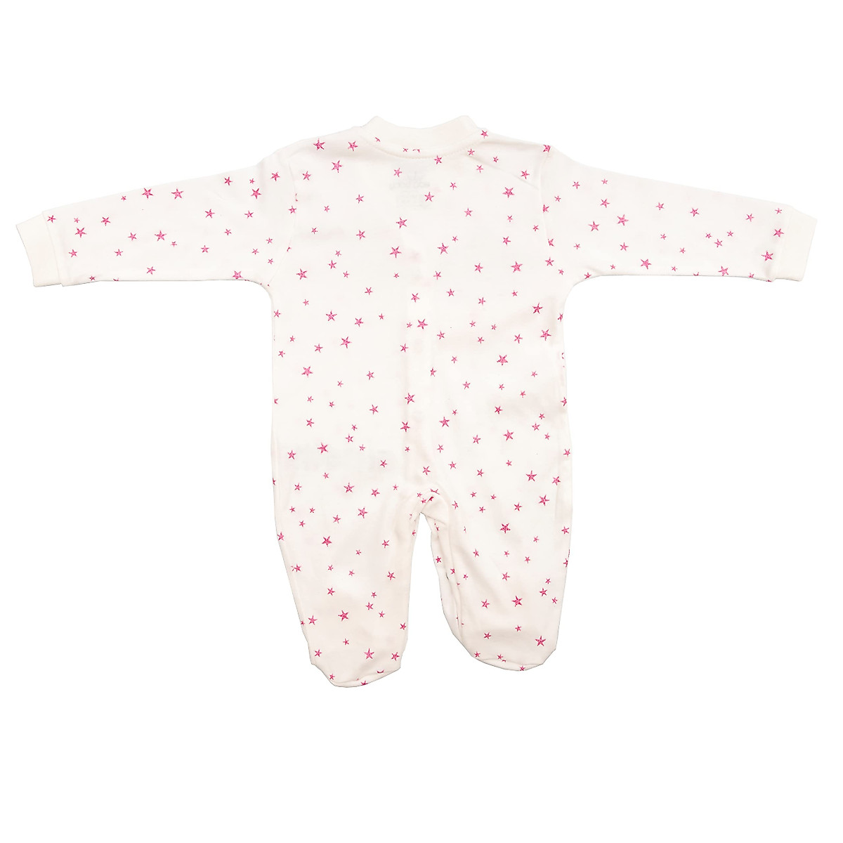 LAL & LUNA Baby 3 Pc Crown Jewel Cotton Outfit, Footie with Hat and Mittens (09-White -Pink Star (Girl), 0-3 Months)