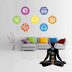 Maydahui Chakra Vinyl Wall Stickers (Set of 7 Pieces) Yoga Meditation Wall Decal Health Aum Symbol Art Mantra Meditation for Home Decoration Yoga Studio Decor Yogi