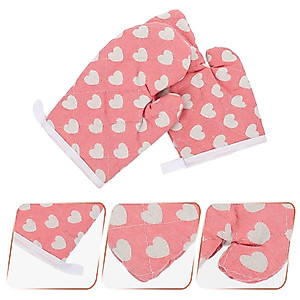 SOLUSTRE 2pcs Resistant Fireplace Non- Mitt Children Printed Pattern Kitchen Pot Holders BBQ Baking Glove Microwave Grill Pink Backing Thick for Slip Non Barbecue Gloves Kids Safe Cooking