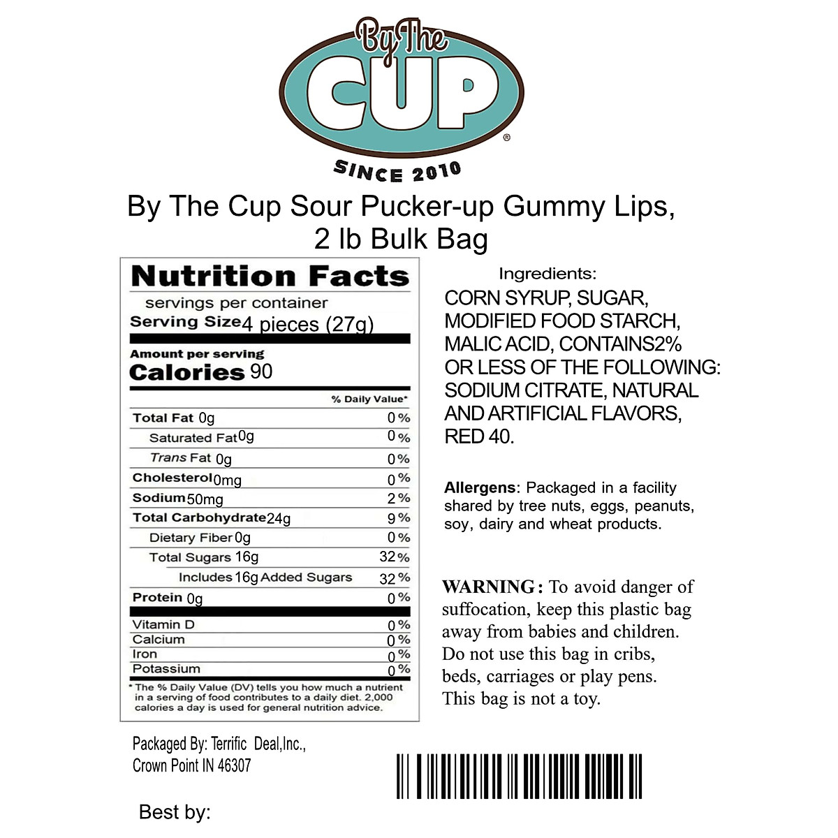 By The Cup Sour Pucker-up Gummy Lips, 2 lb Bulk Bag