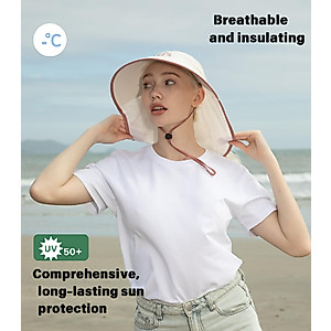 Sun Hats for Women Wide Brim Beach Sun Hat UV 50+Protection Packable HAT for Women Hiking Fishing with Neck Flap Off-White